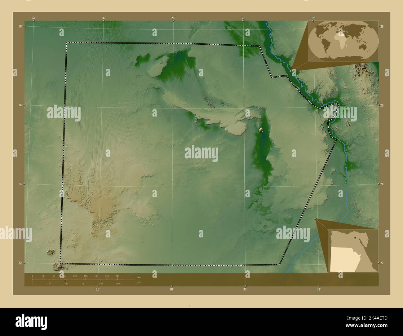 Al Wadi al Jadid, governorate of Egypt. Colored elevation map with ...
