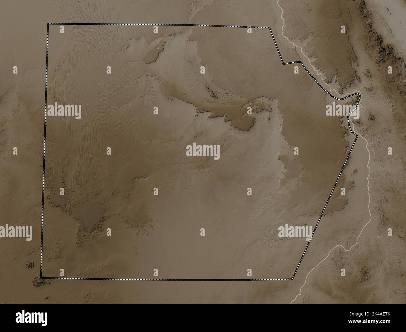Al Wadi al Jadid, governorate of Egypt. Elevation map colored in sepia ...
