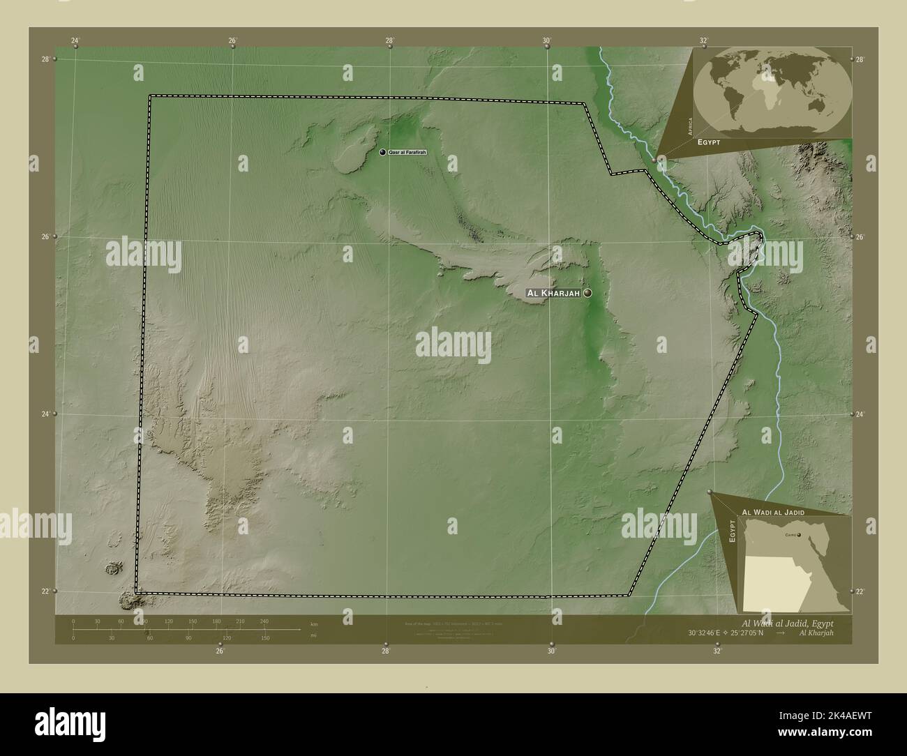 Al Wadi al Jadid, governorate of Egypt. Elevation map colored in wiki ...