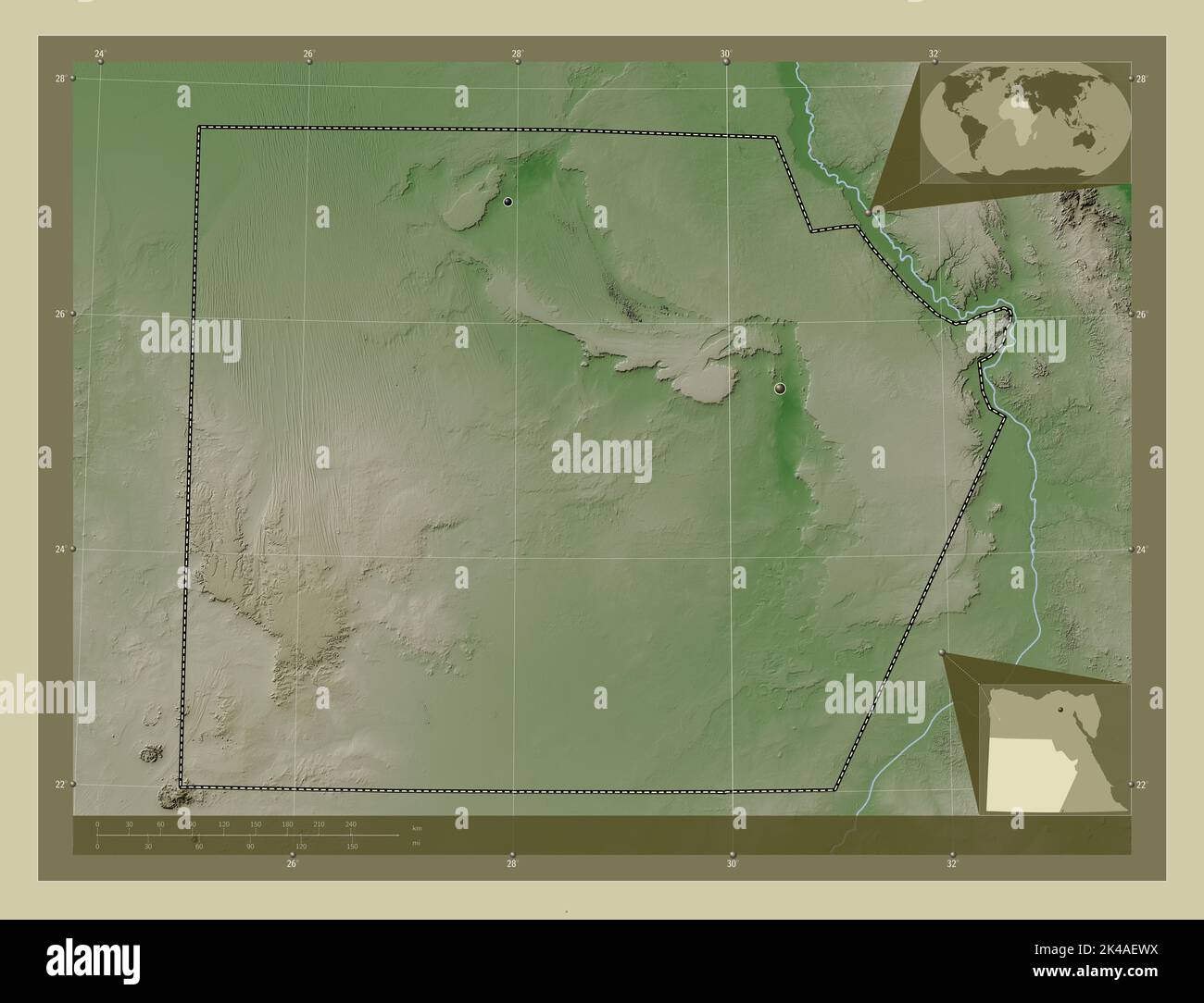 Al Wadi al Jadid, governorate of Egypt. Elevation map colored in wiki ...