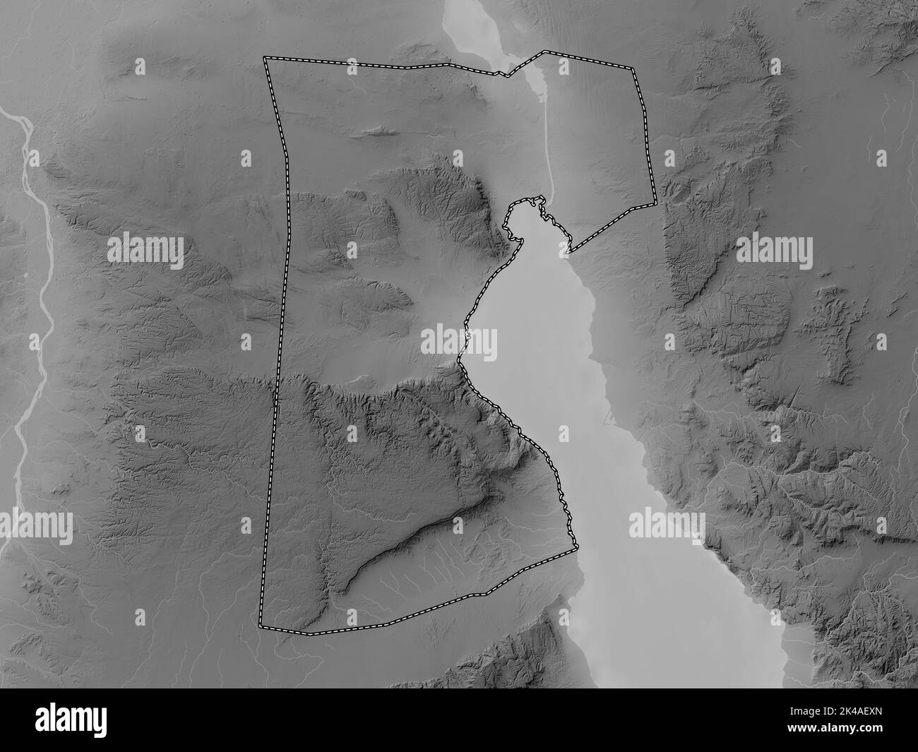 As Suways, governorate of Egypt. Grayscale elevation map with lakes and ...