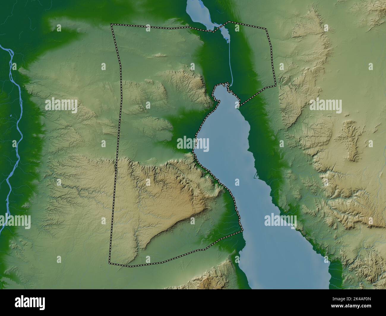 As Suways, governorate of Egypt. Colored elevation map with lakes and ...