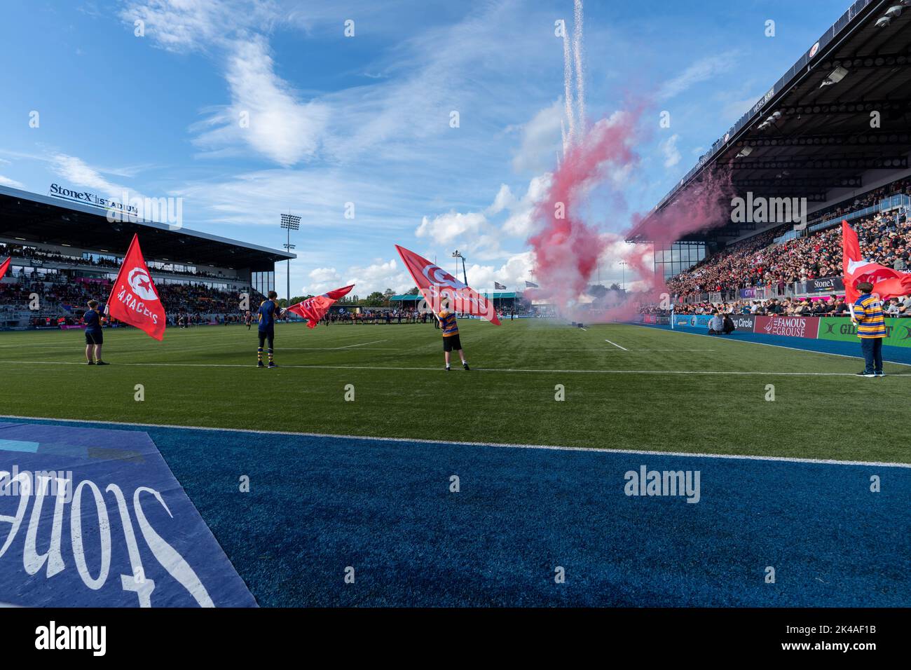 Ground View with fireworks as the players walk out prior to the ...