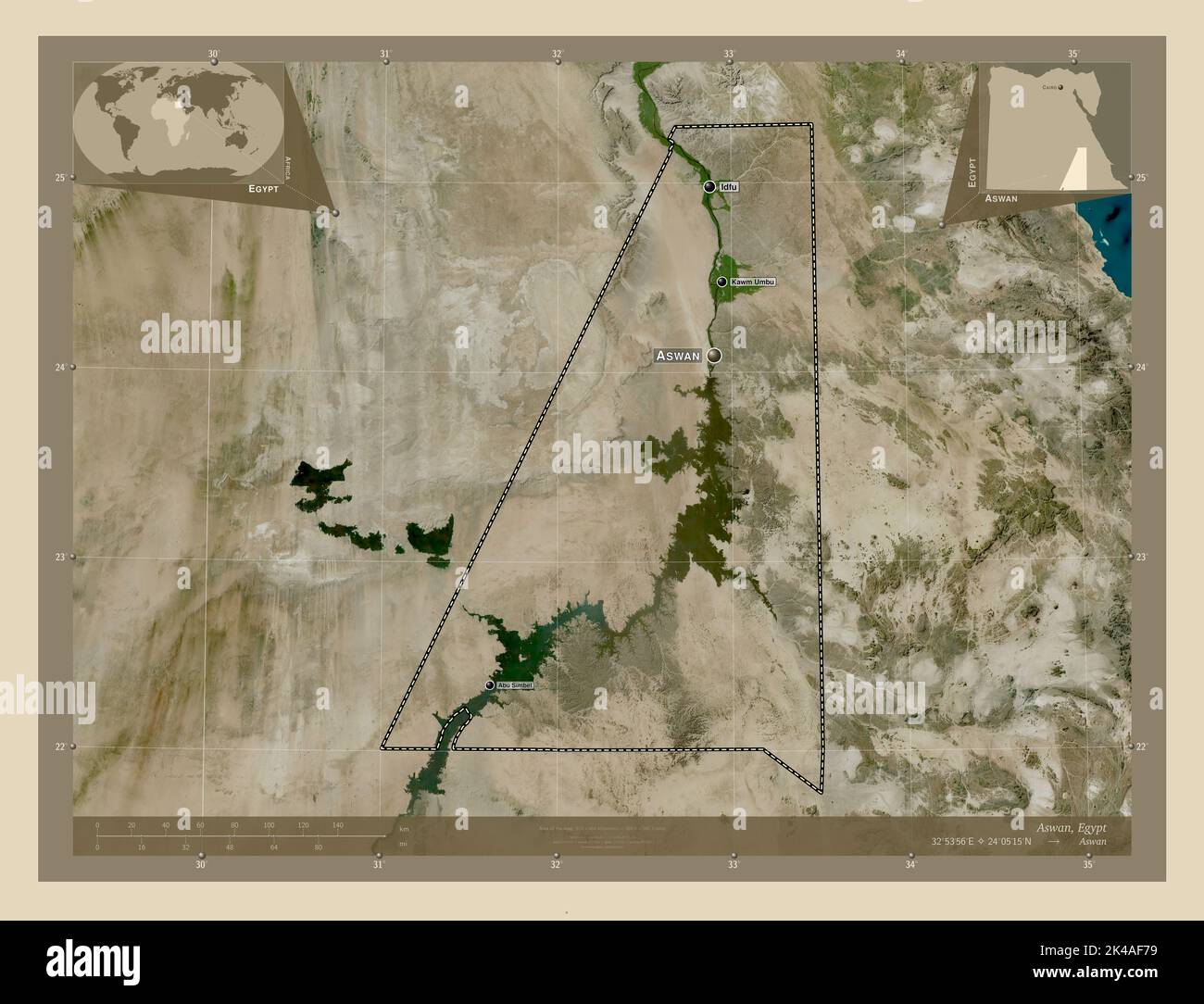 Aswan, governorate of Egypt. High resolution satellite map. Locations ...