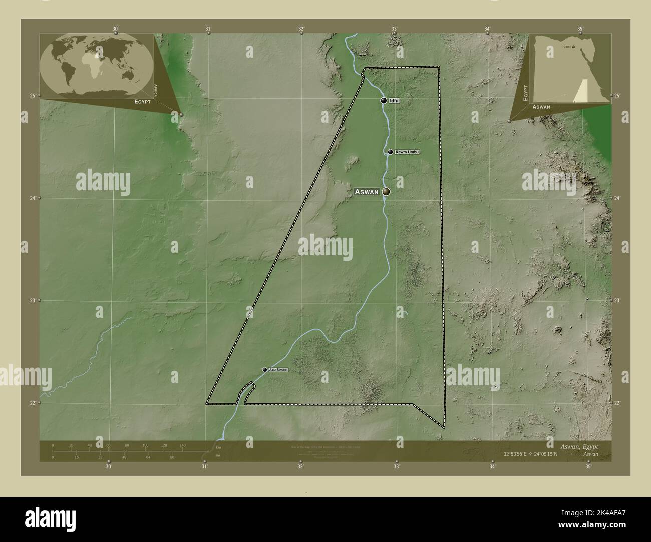 Aswan, governorate of Egypt. Elevation map colored in wiki style with ...