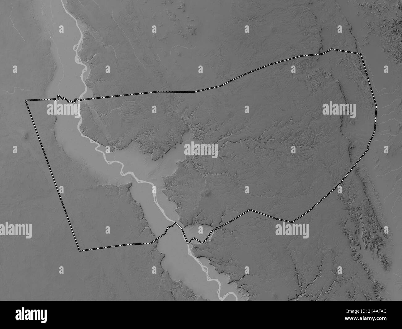 Asyut, governorate of Egypt. Grayscale elevation map with lakes and ...