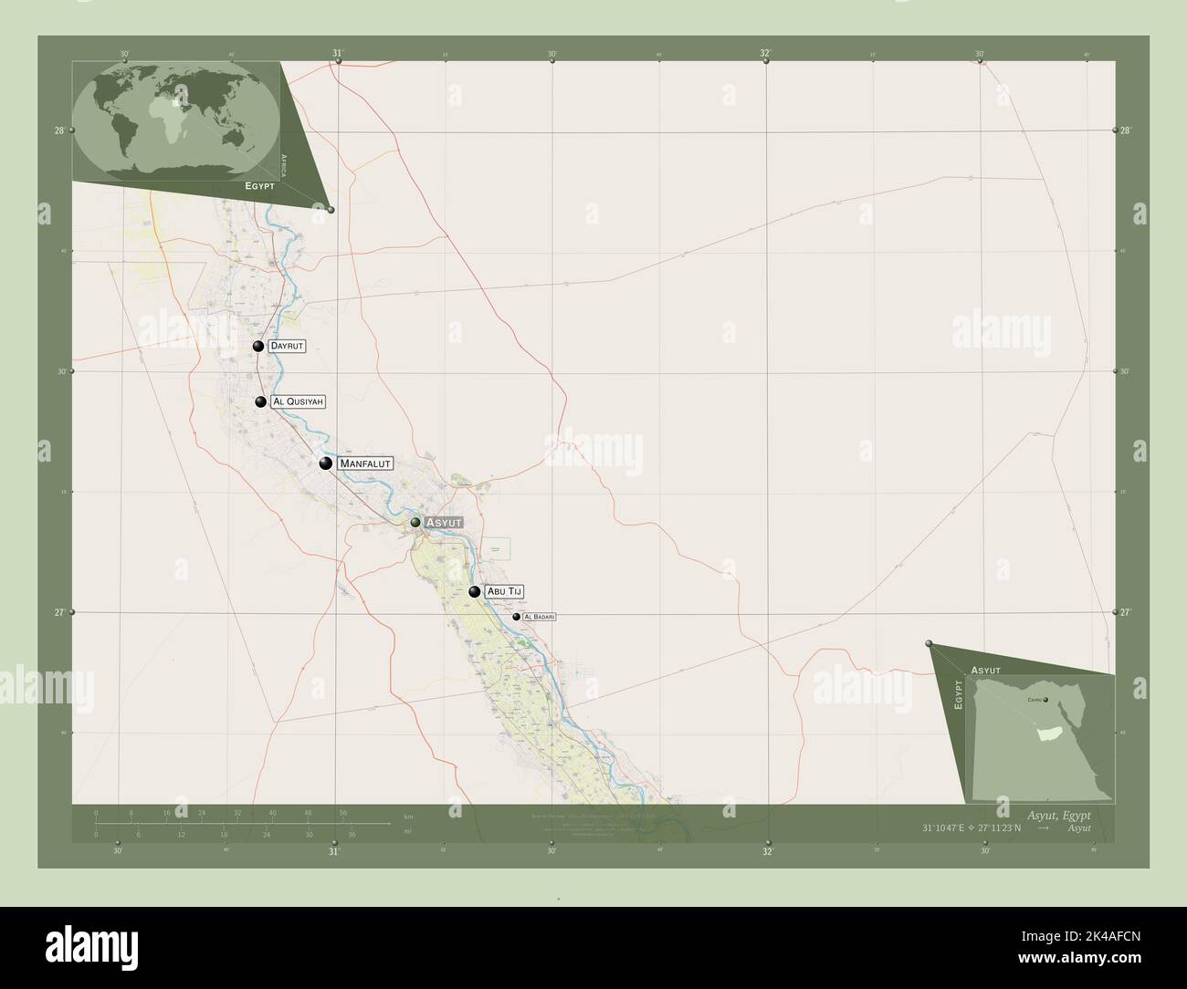 Asyut, governorate of Egypt. Open Street Map. Locations and names of ...