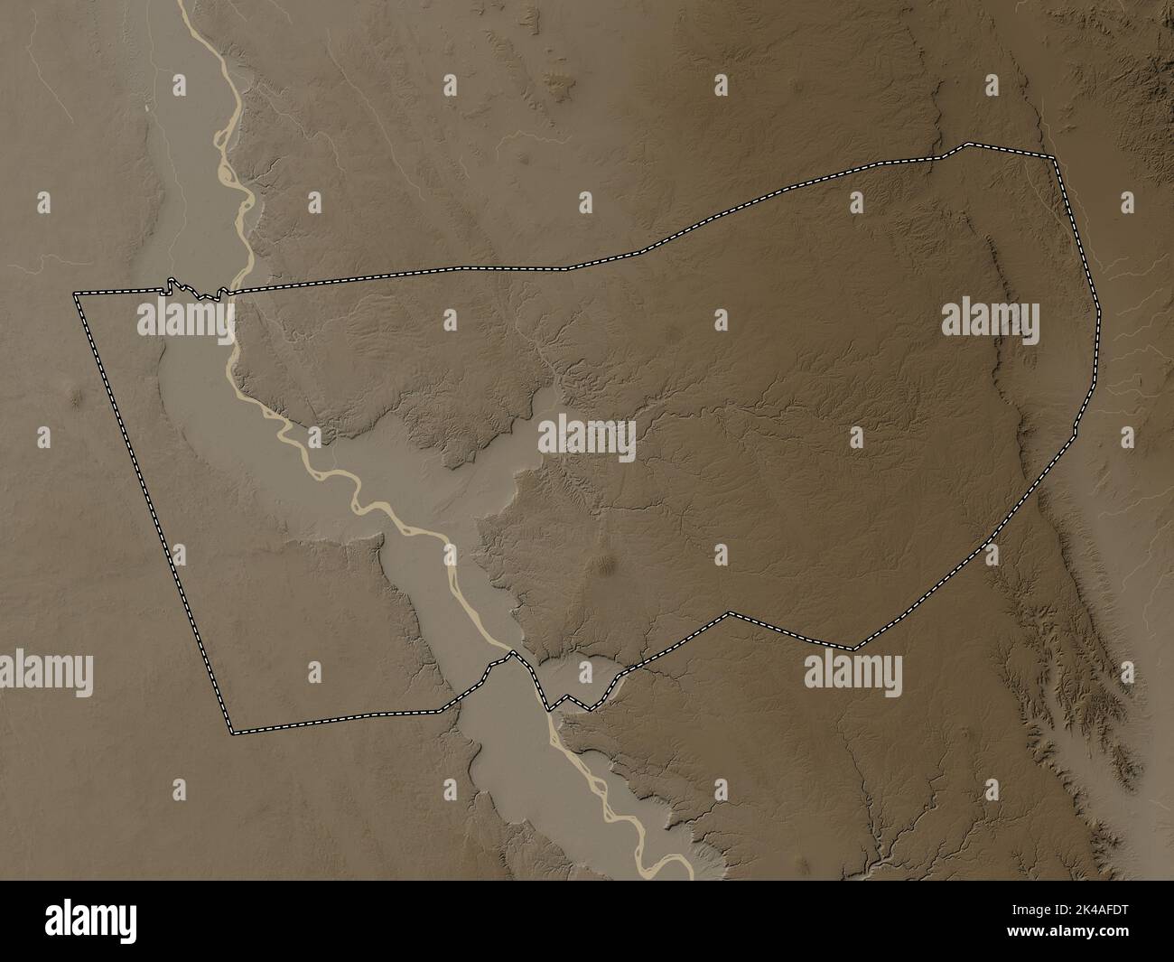 Asyut, governorate of Egypt. Elevation map colored in sepia tones with ...