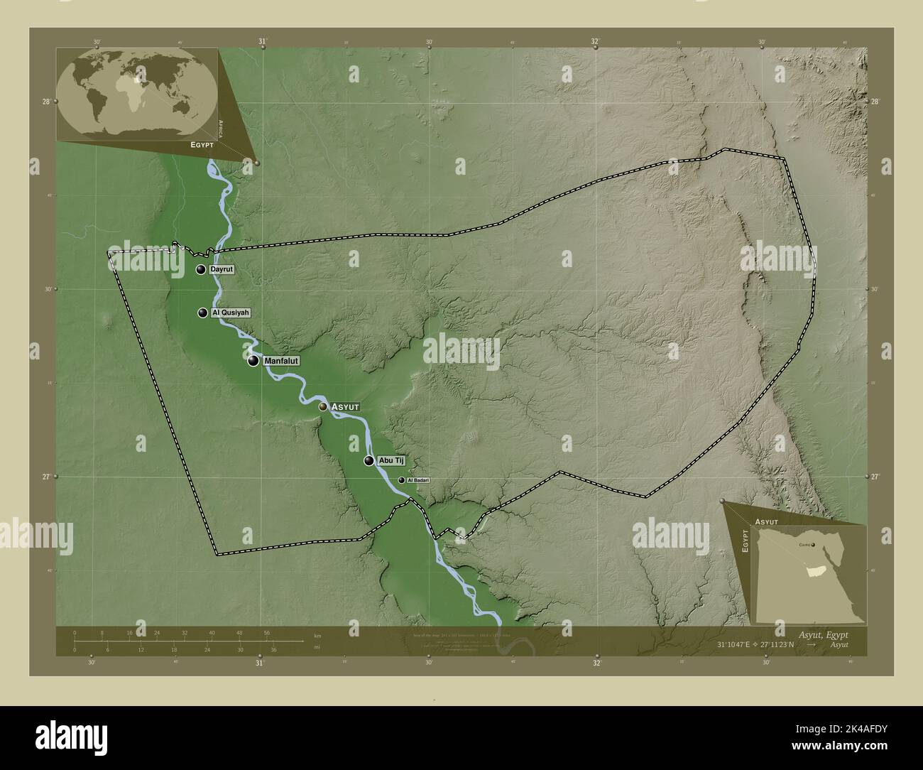 Asyut, governorate of Egypt. Elevation map colored in wiki style with ...