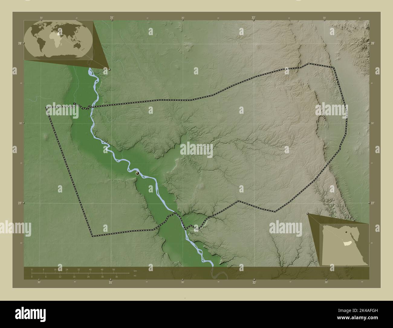 Asyut, governorate of Egypt. Elevation map colored in wiki style with ...