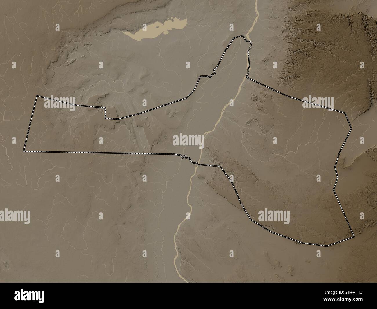 Bani Suwayf, governorate of Egypt. Elevation map colored in sepia tones ...