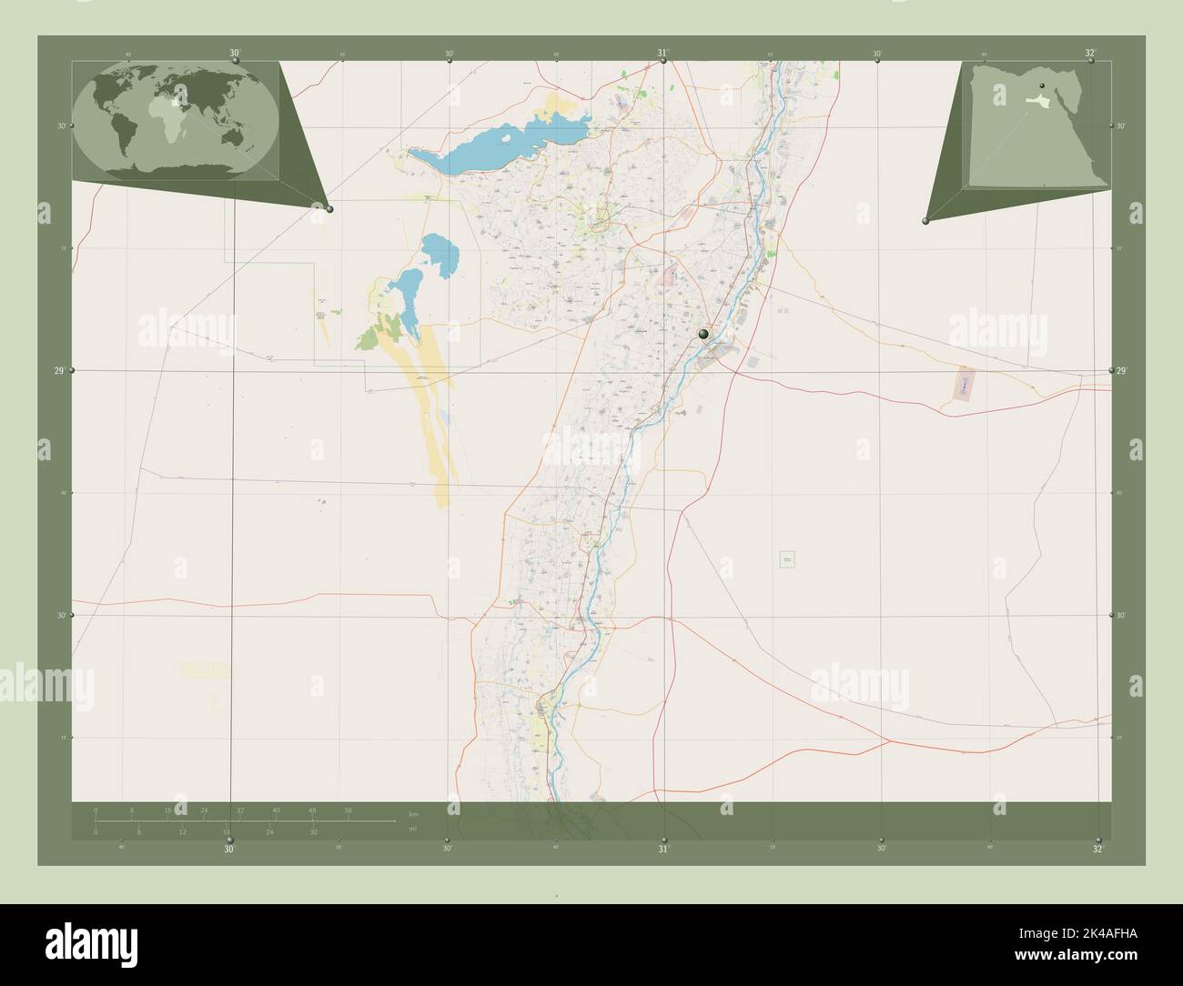 Bani Suwayf, governorate of Egypt. Open Street Map. Corner auxiliary ...