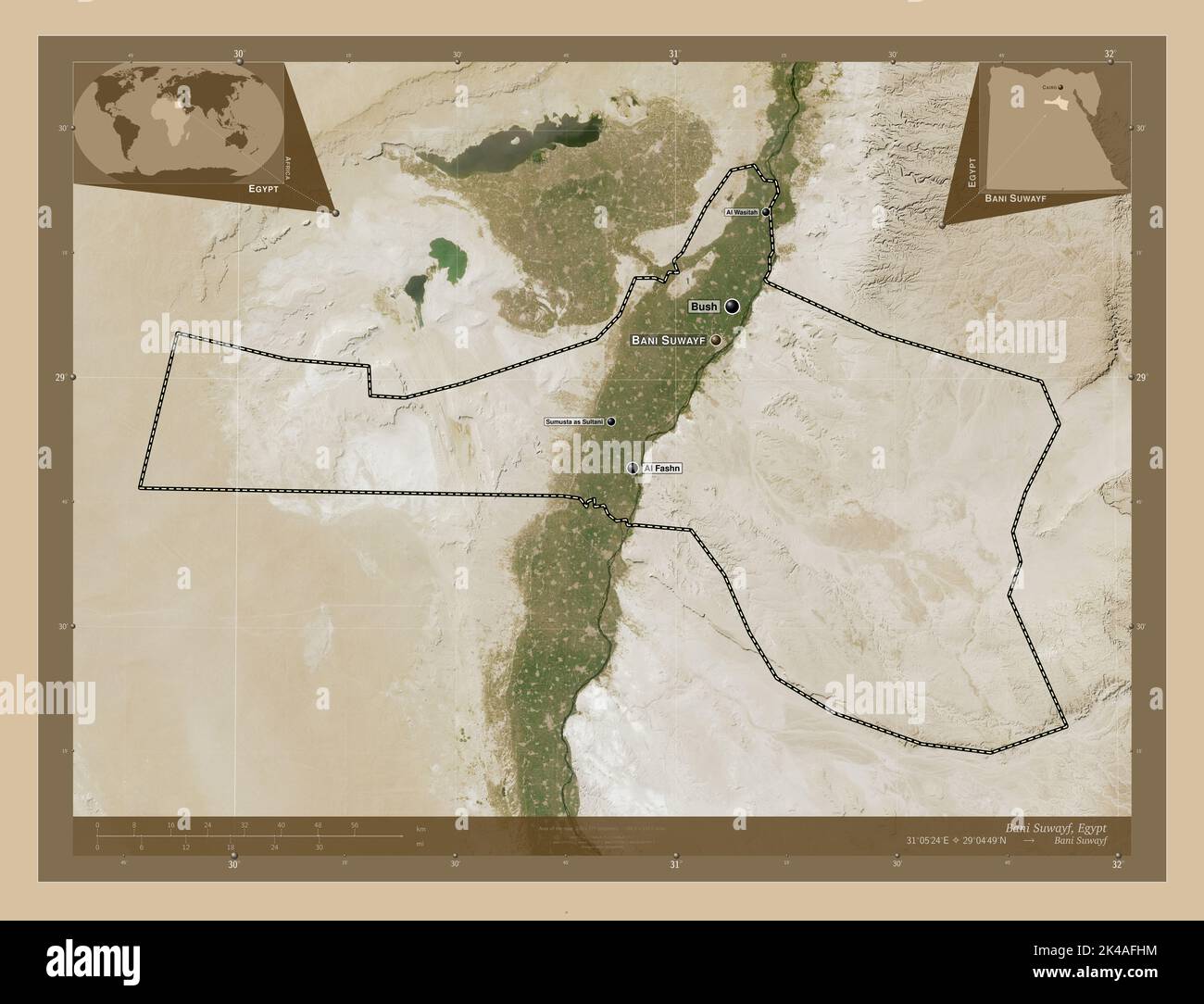 Bani Suwayf, governorate of Egypt. Low resolution satellite map ...