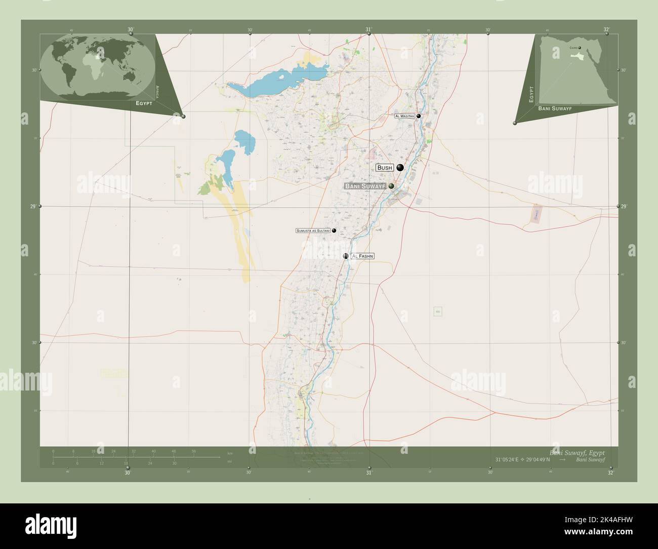 Bani Suwayf, governorate of Egypt. Open Street Map. Locations and names of major cities of the ...