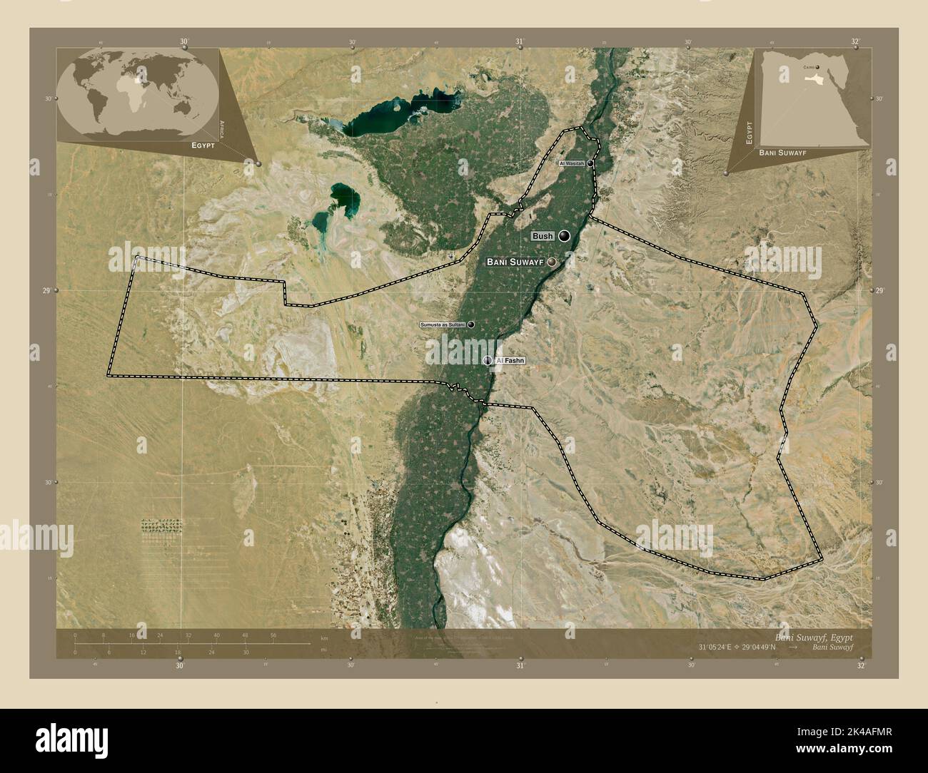 Bani Suwayf, governorate of Egypt. High resolution satellite map ...