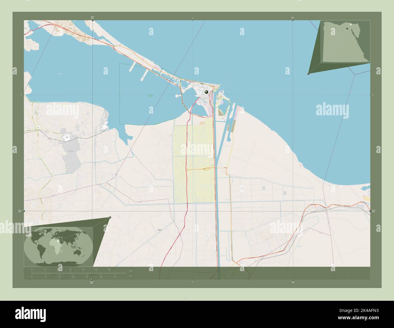 Bur Sa`id, governorate of Egypt. Open Street Map. Locations of major ...