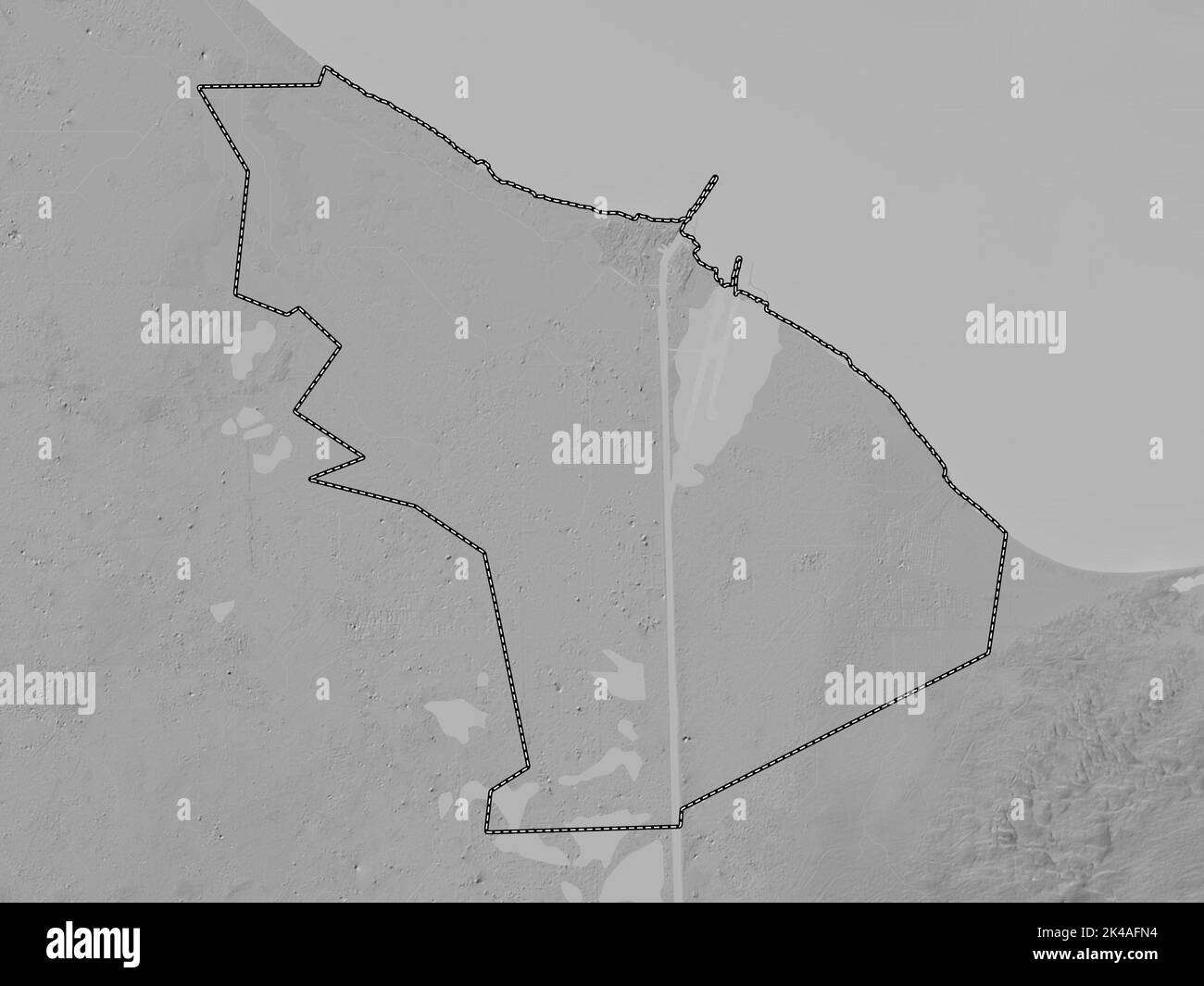 Bur Sa`id, governorate of Egypt. Grayscale elevation map with lakes and ...