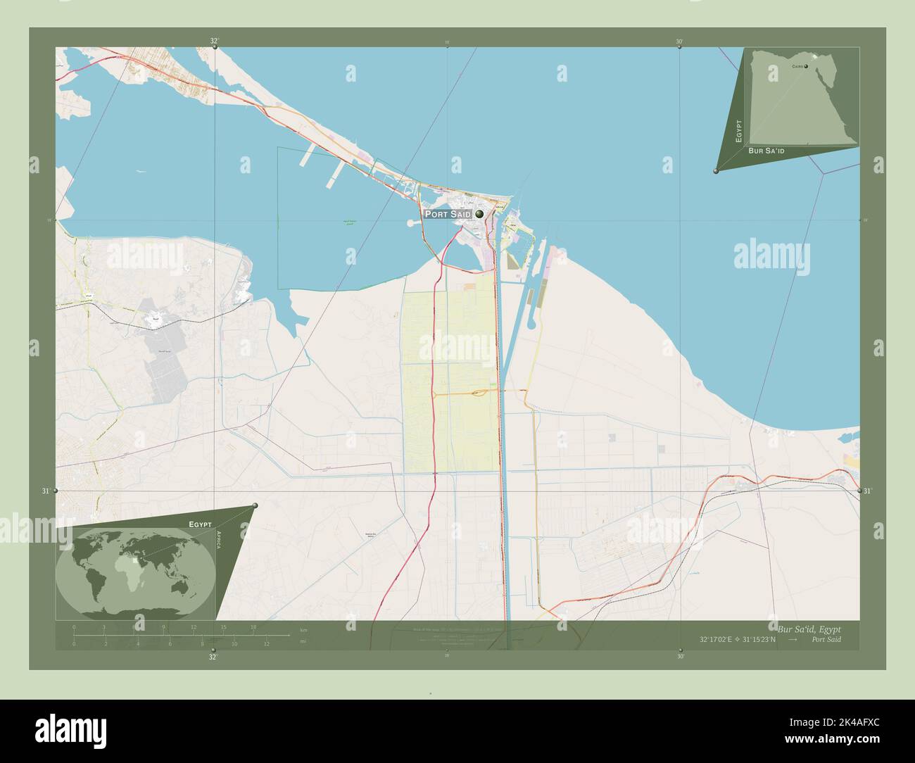 Bur Sa`id, governorate of Egypt. Open Street Map. Locations and names ...