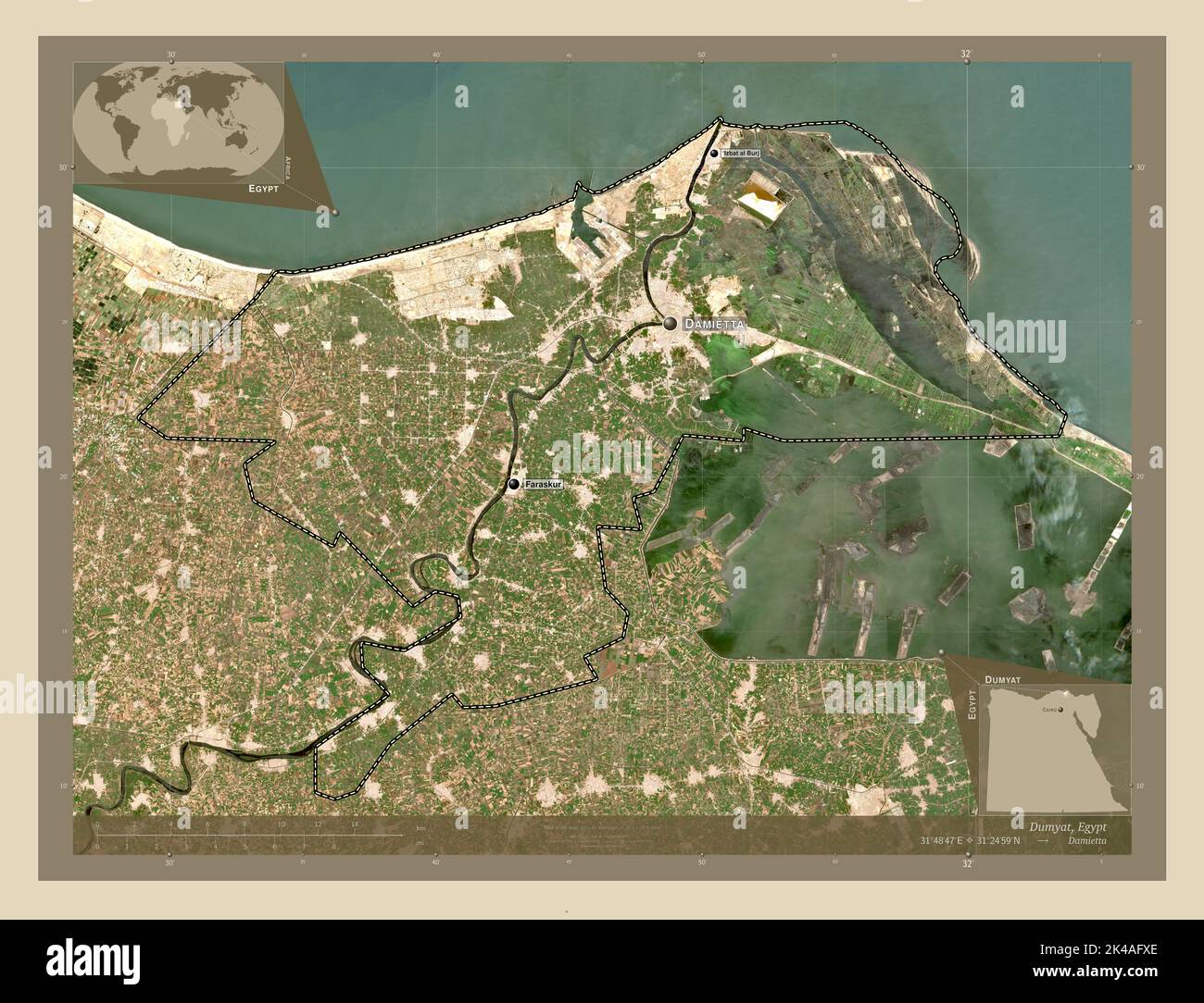 Dumyat, governorate of Egypt. High resolution satellite map. Locations ...