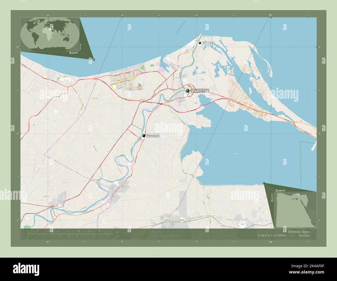 Dumyat, governorate of Egypt. Open Street Map. Locations and names of ...