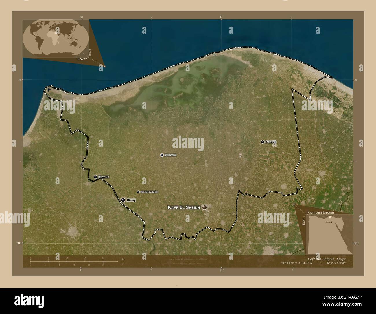 Kafr ash Shaykh, governorate of Egypt. Low resolution satellite map ...