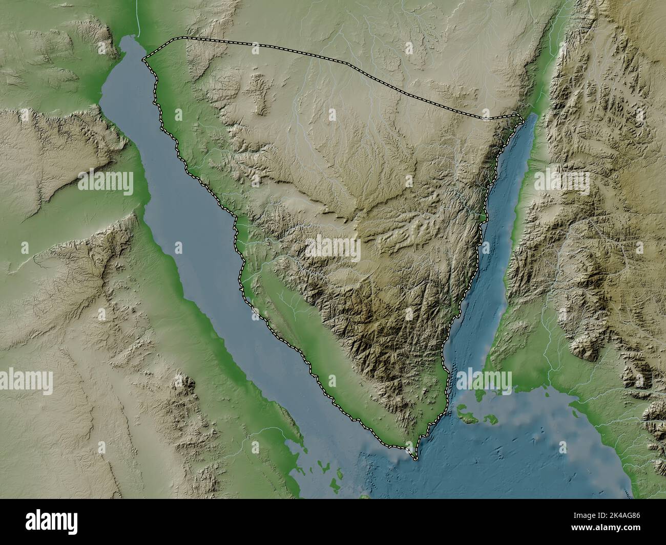 Janub Sina', governorate of Egypt. Elevation map colored in wiki style ...