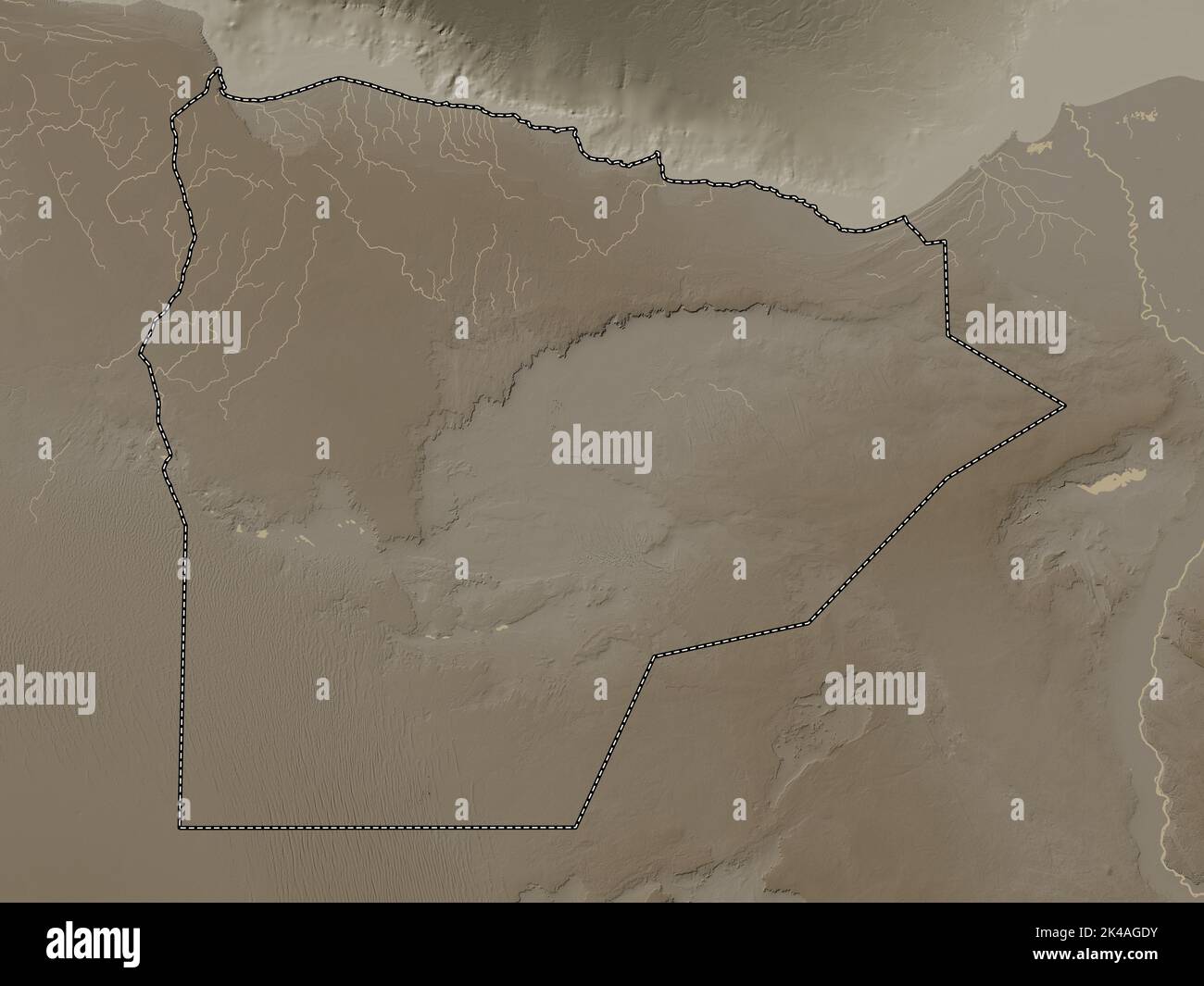Matrouh, governorate of Egypt. Elevation map colored in sepia tones ...