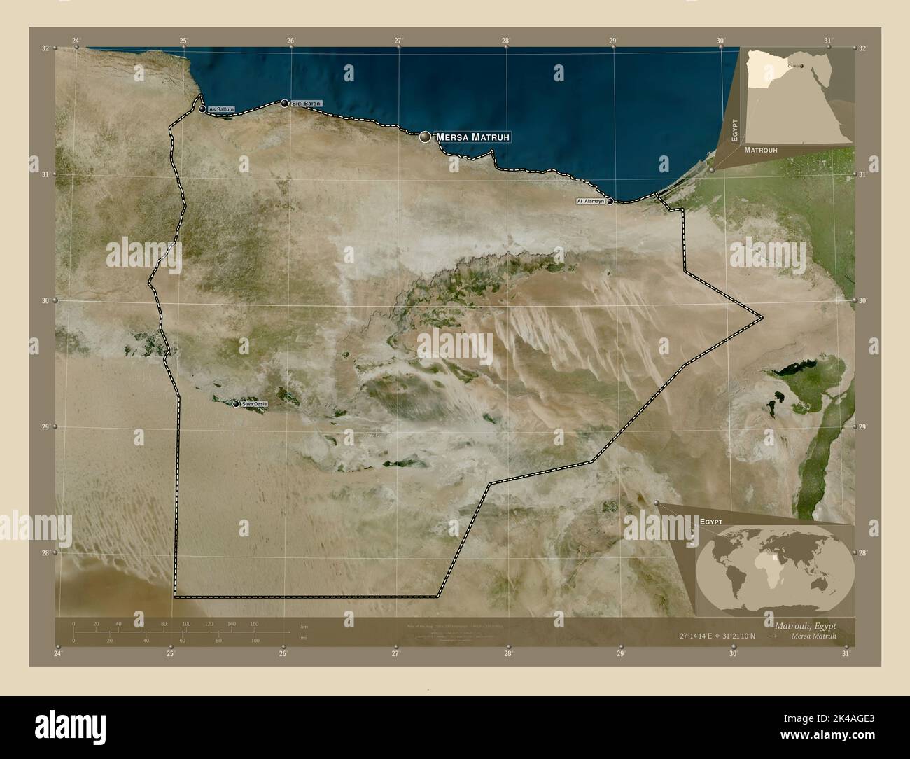 Matrouh, governorate of Egypt. High resolution satellite map. Locations ...