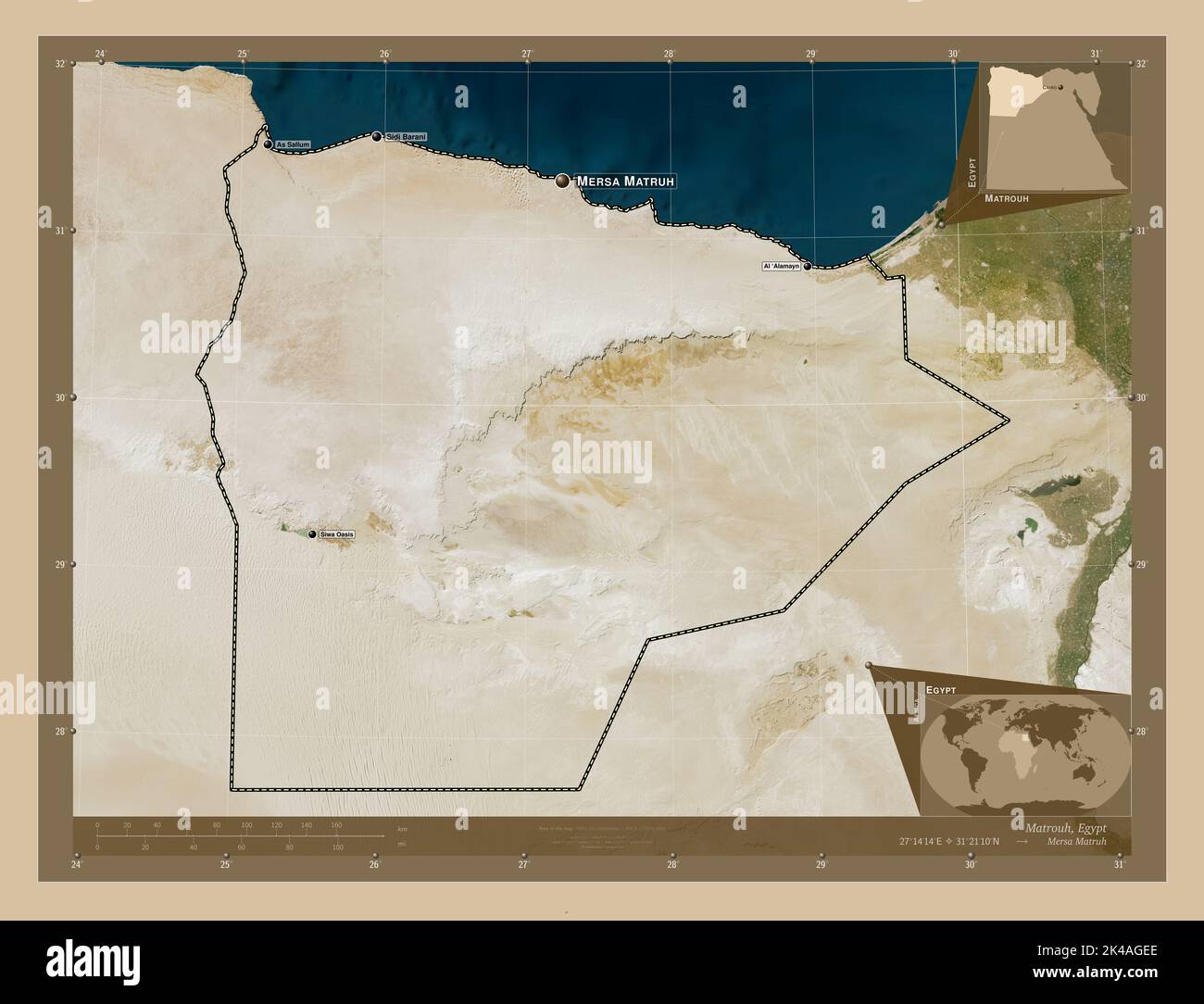 Matrouh, governorate of Egypt. Low resolution satellite map. Locations ...
