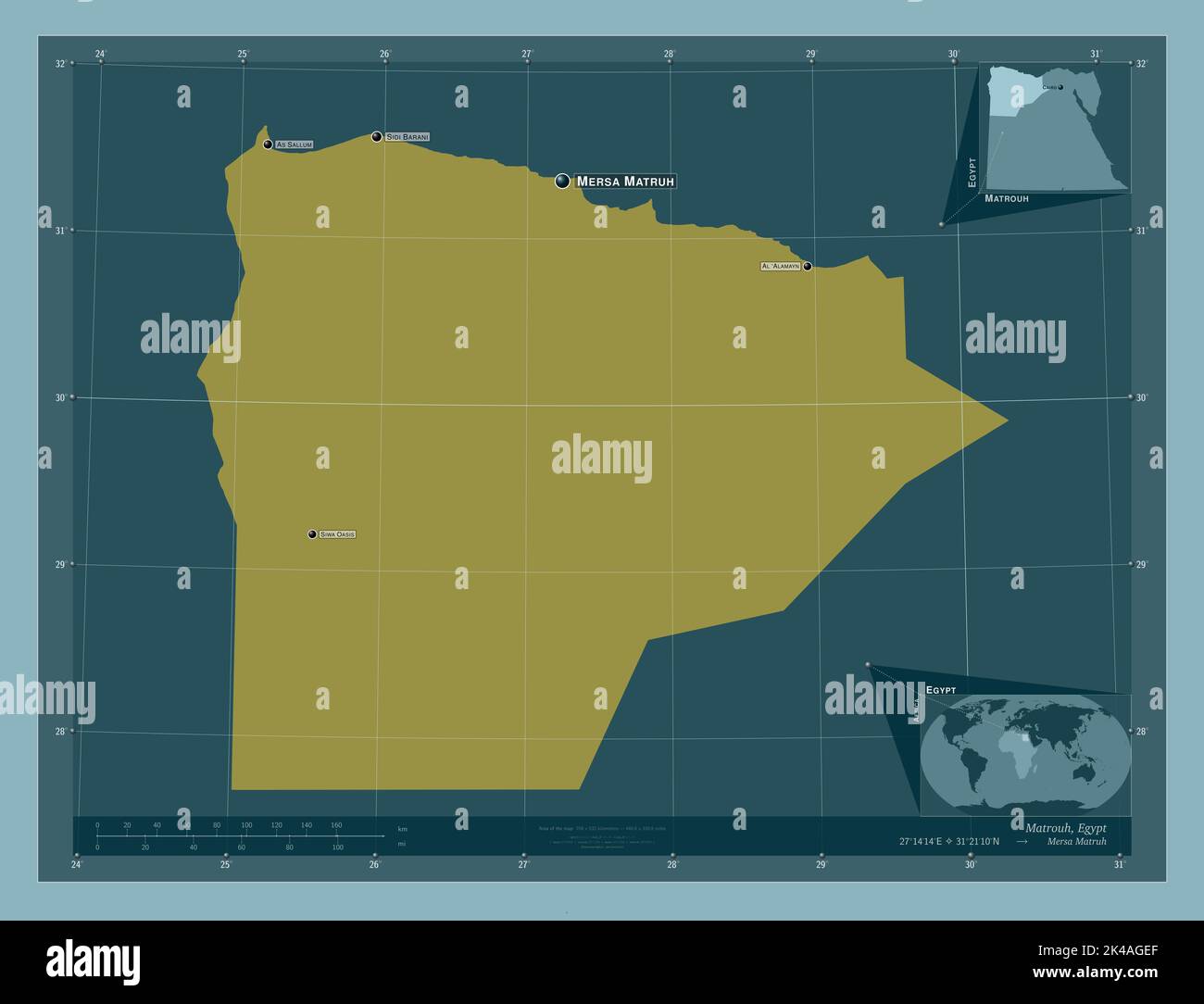 Matrouh, governorate of Egypt. Solid color shape. Locations and names ...