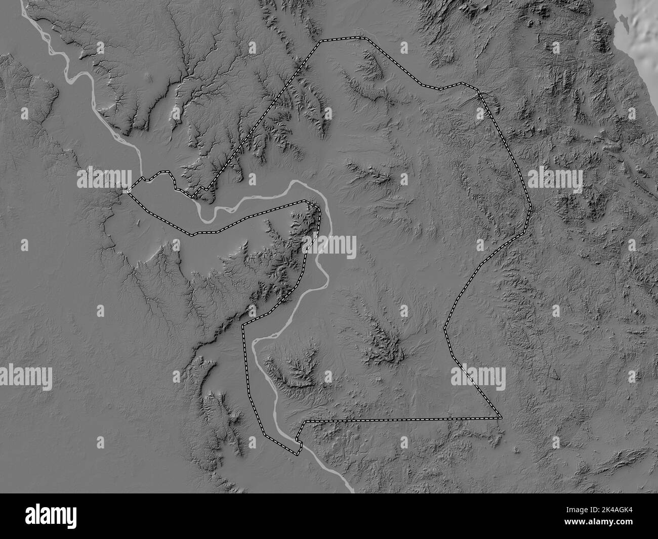 Qina, governorate of Egypt. Bilevel elevation map with lakes and rivers ...