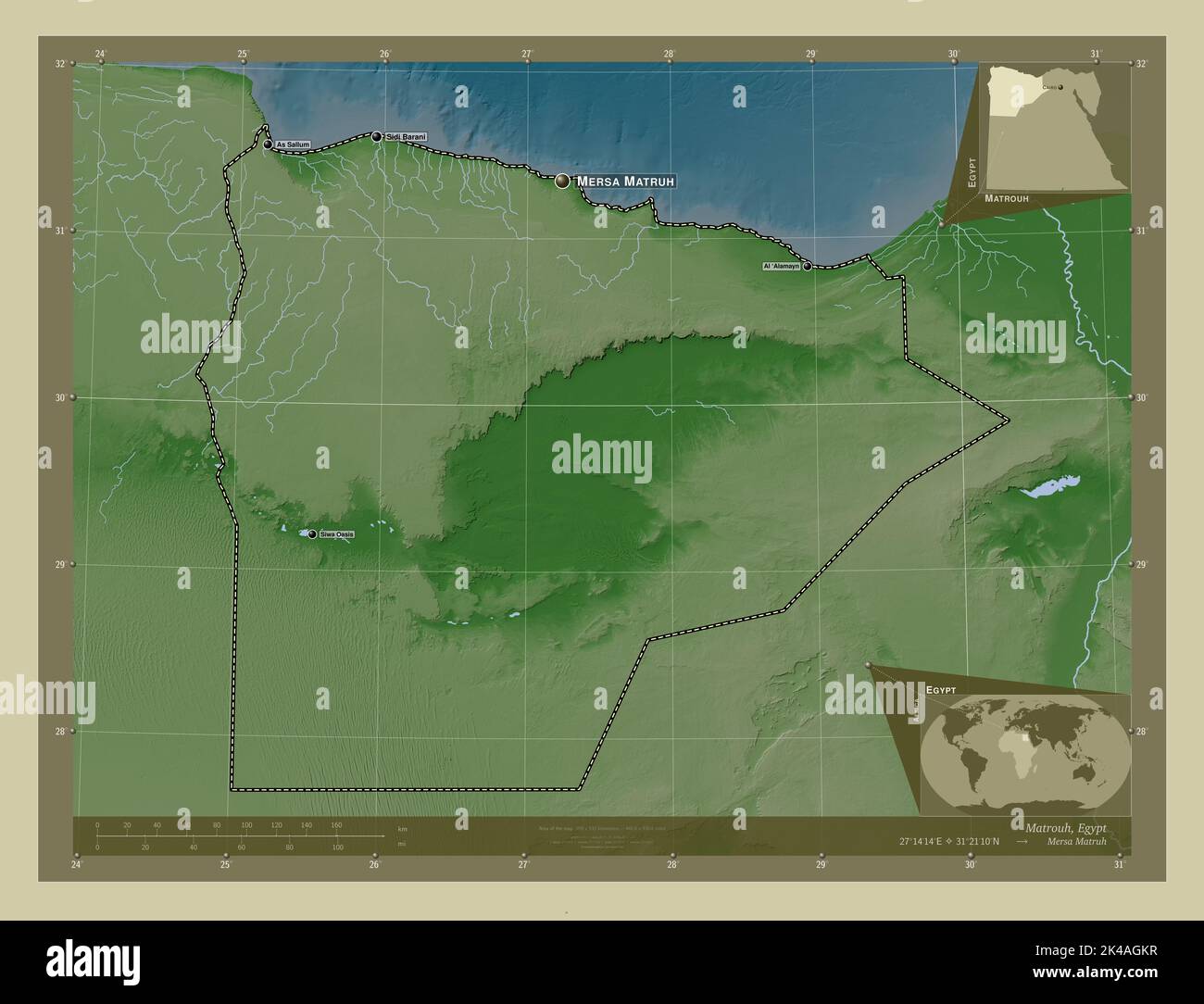 Matrouh, governorate of Egypt. Elevation map colored in wiki style with ...