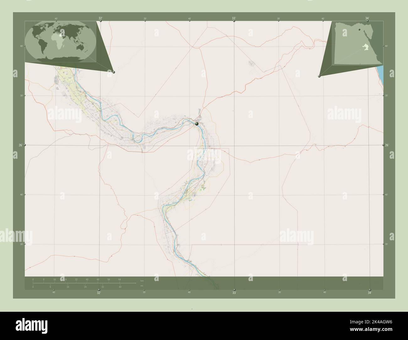Qina, governorate of Egypt. Open Street Map. Corner auxiliary location ...