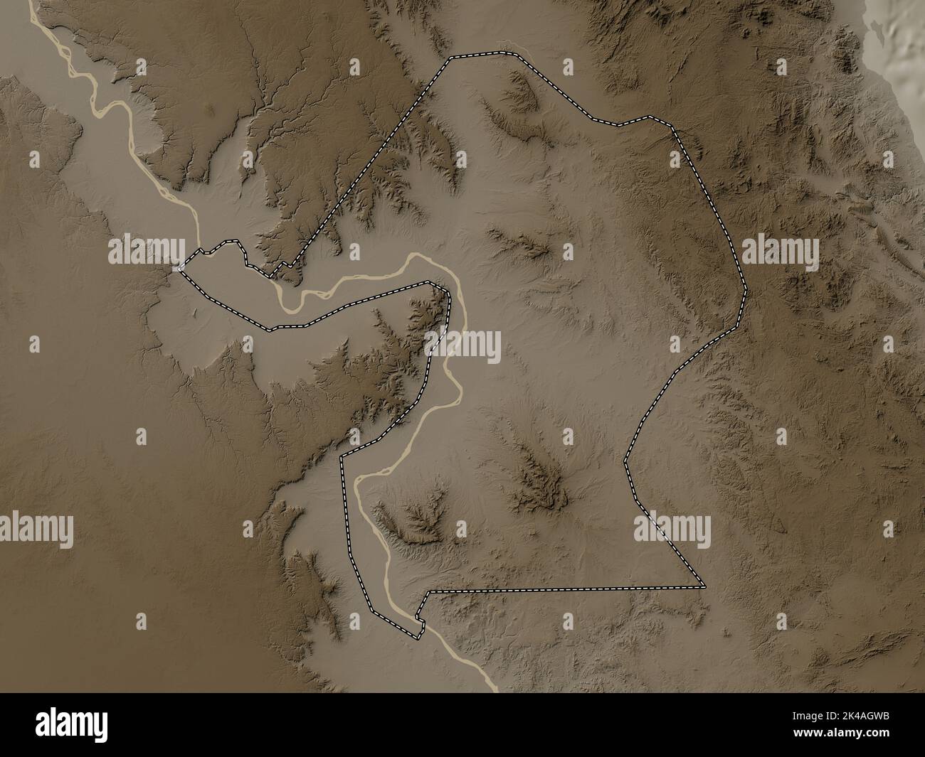 Qina, governorate of Egypt. Elevation map colored in sepia tones with ...