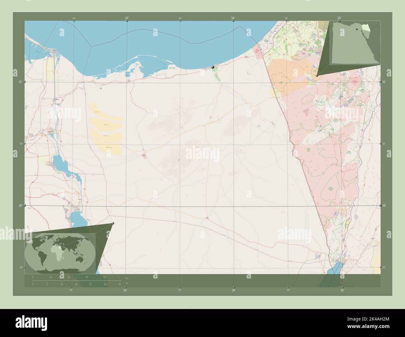 Shamal Sina', governorate of Egypt. Open Street Map. Corner auxiliary ...