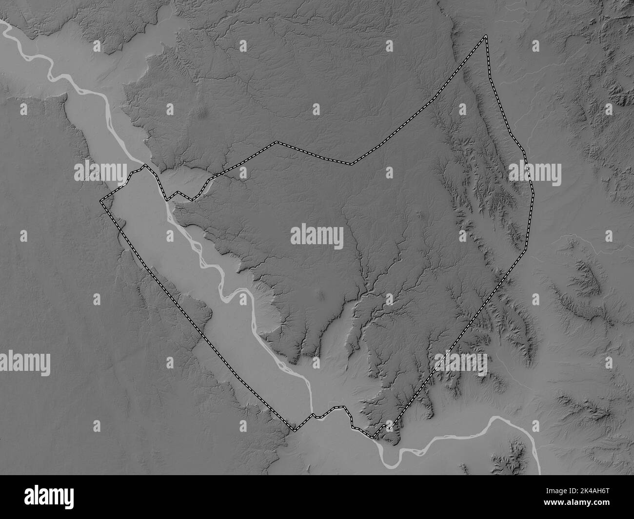 Suhaj, governorate of Egypt. Grayscale elevation map with lakes and ...