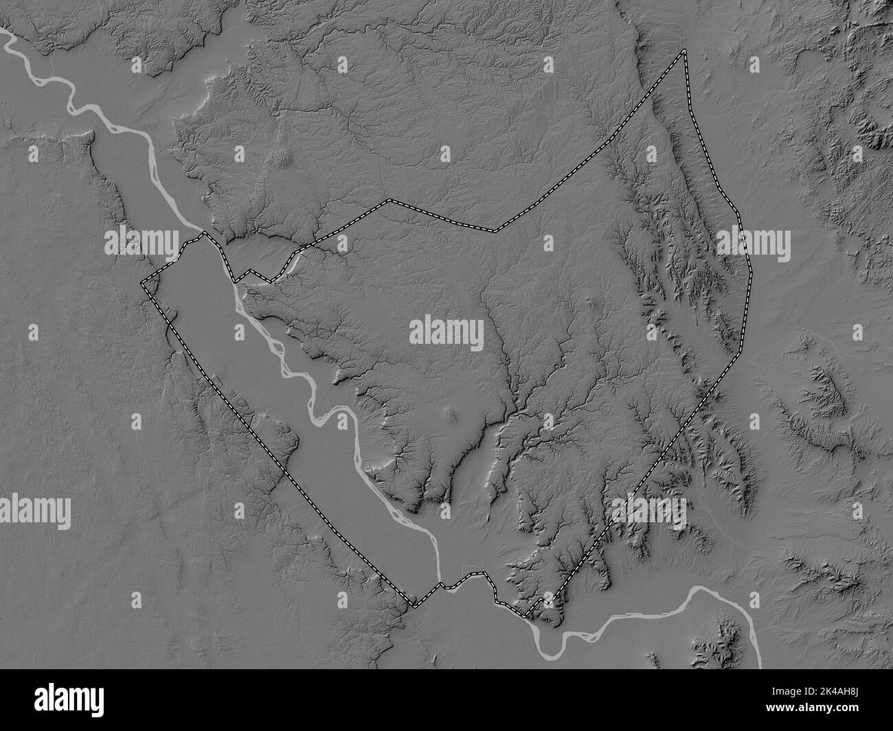 Suhaj, governorate of Egypt. Bilevel elevation map with lakes and ...