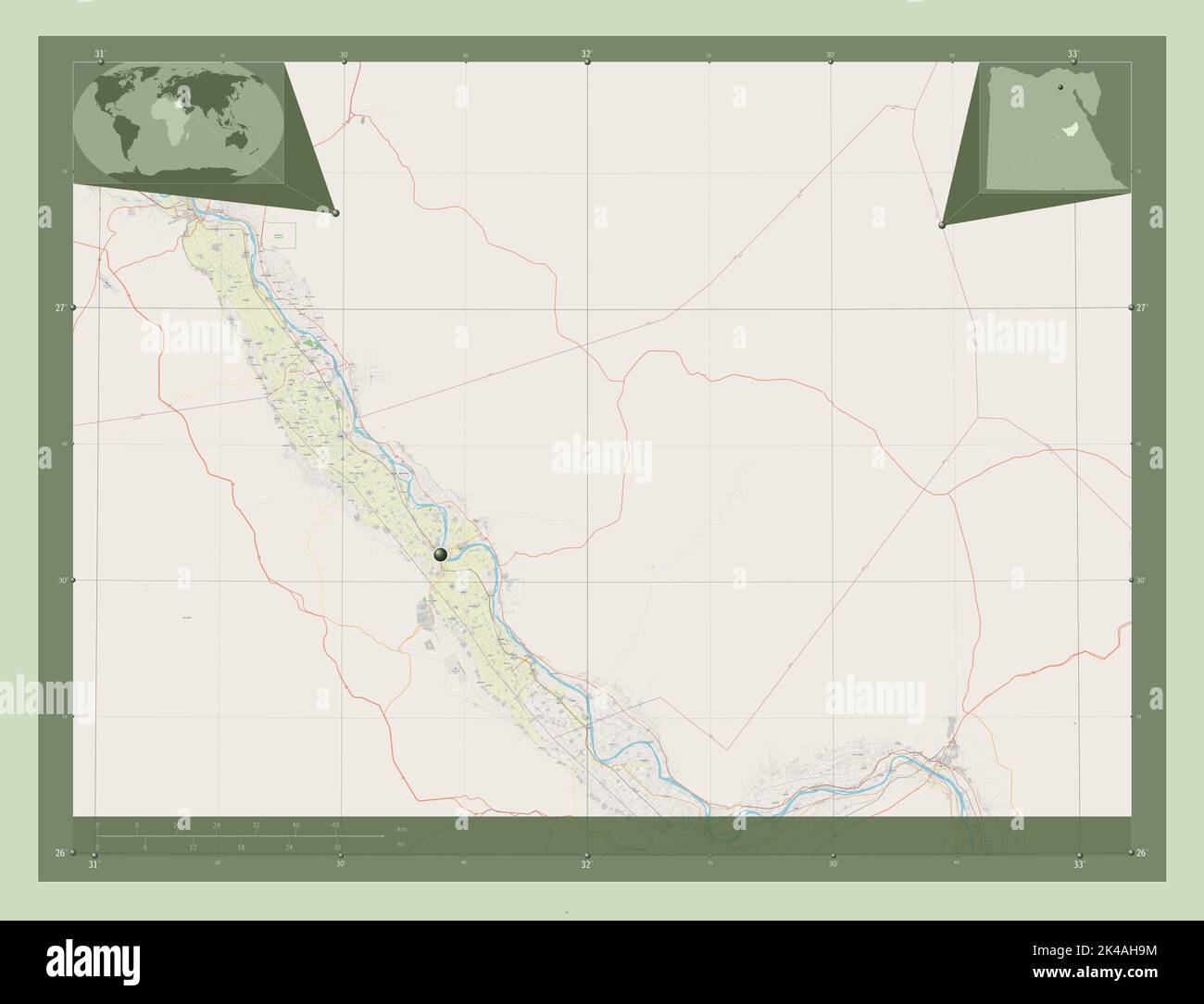 Suhaj, governorate of Egypt. Open Street Map. Corner auxiliary location ...