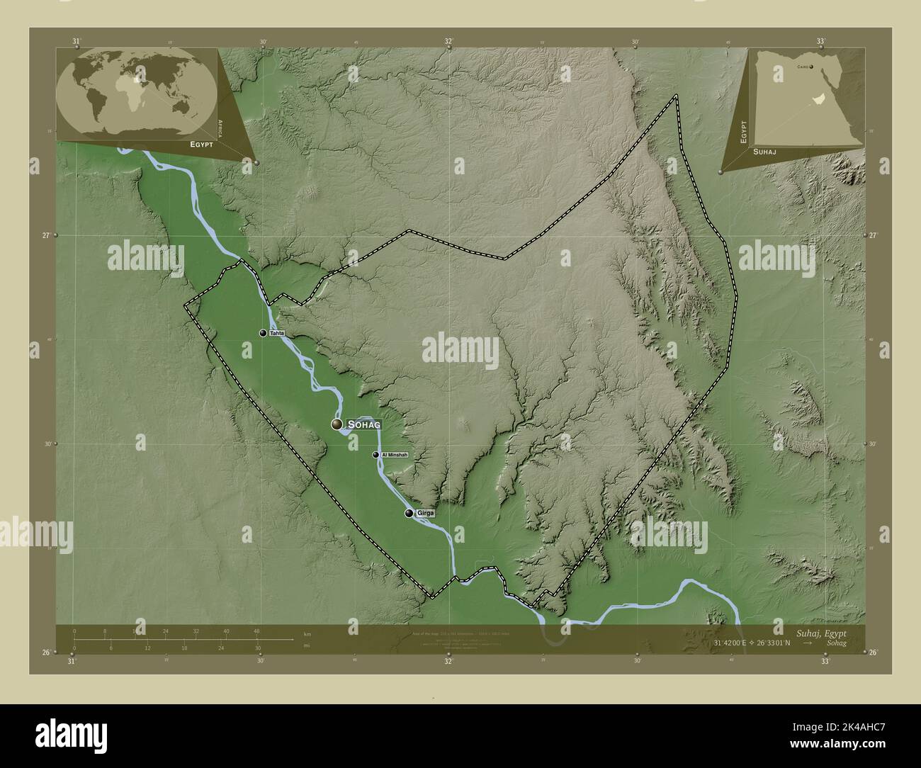 Suhaj, governorate of Egypt. Elevation map colored in wiki style with ...