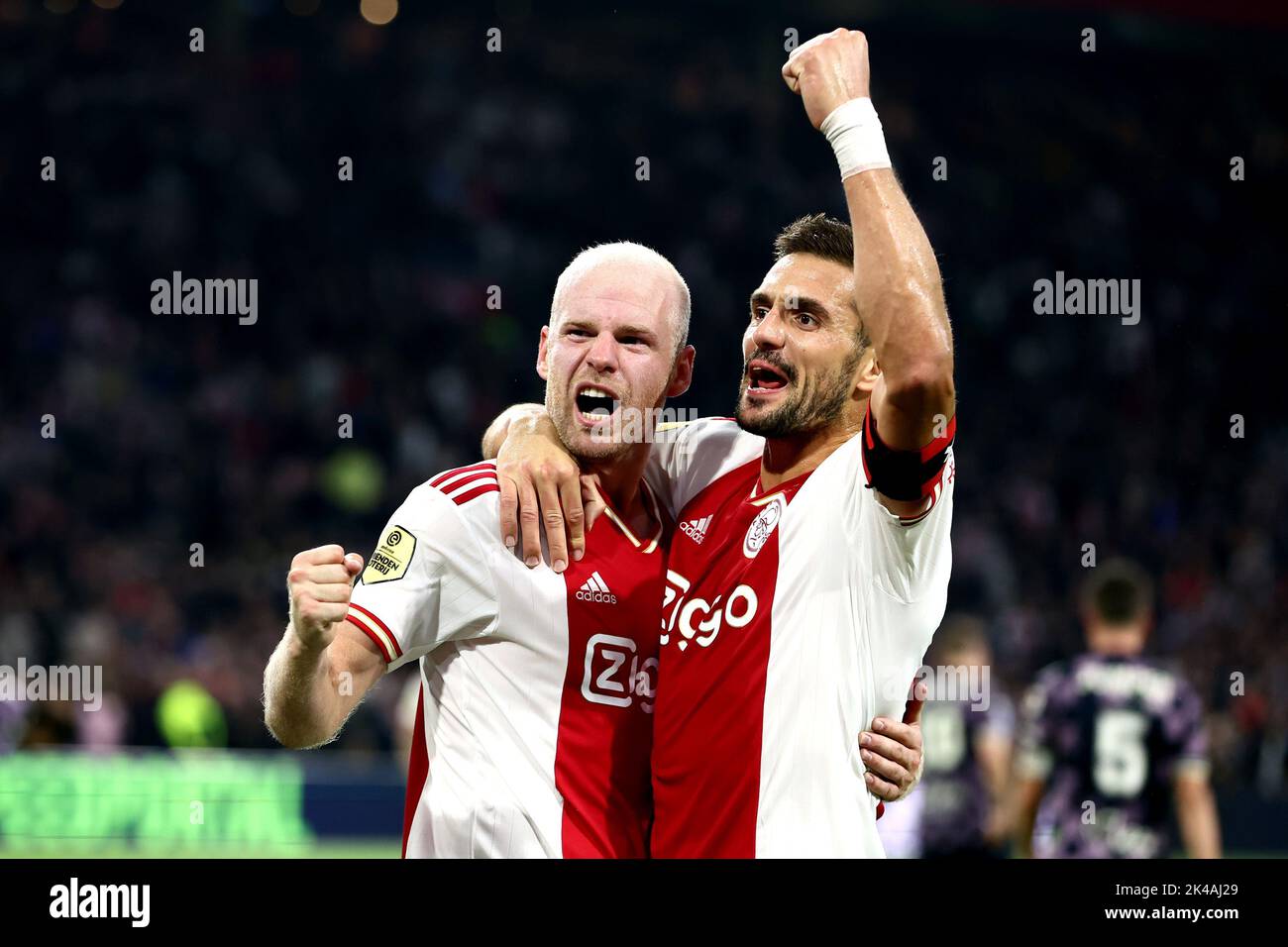 AMSTERDAM - (lr) Davy Klaassen of Ajax, Dusan Tadic of Ajax celebrate the 1-0 during the Dutch ...