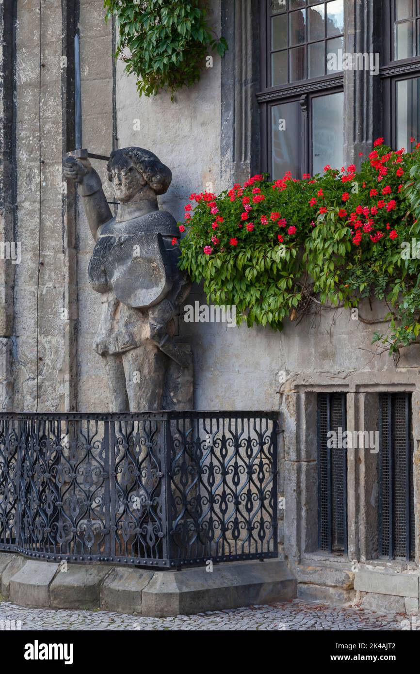 Roland statue on the Renaissance town hall, historic old town ...