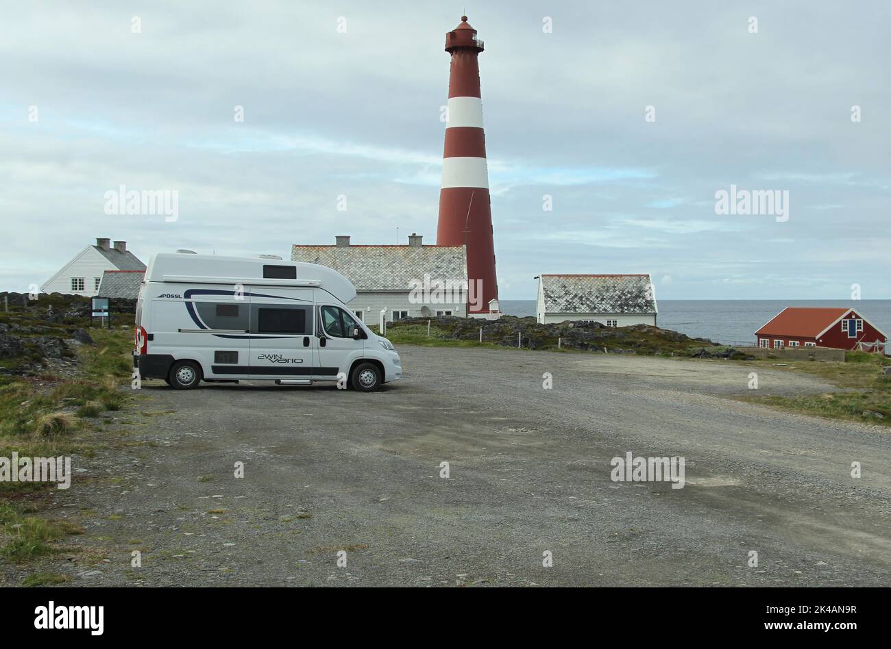 Motorhome in front of Gamvik lighthouse, the northernmost point in ...