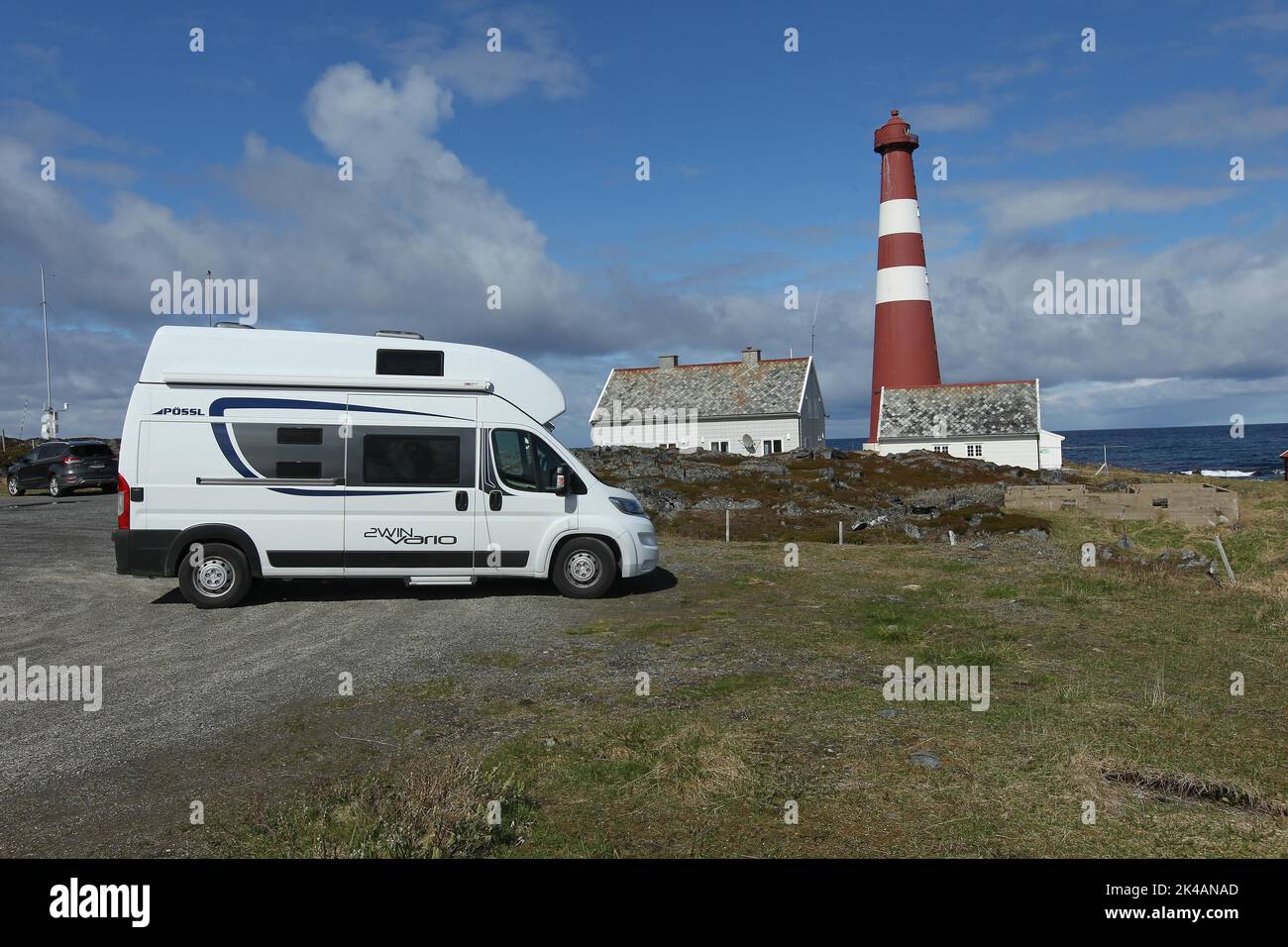 Motorhome in front of Gamvik lighthouse, the northernmost point in ...
