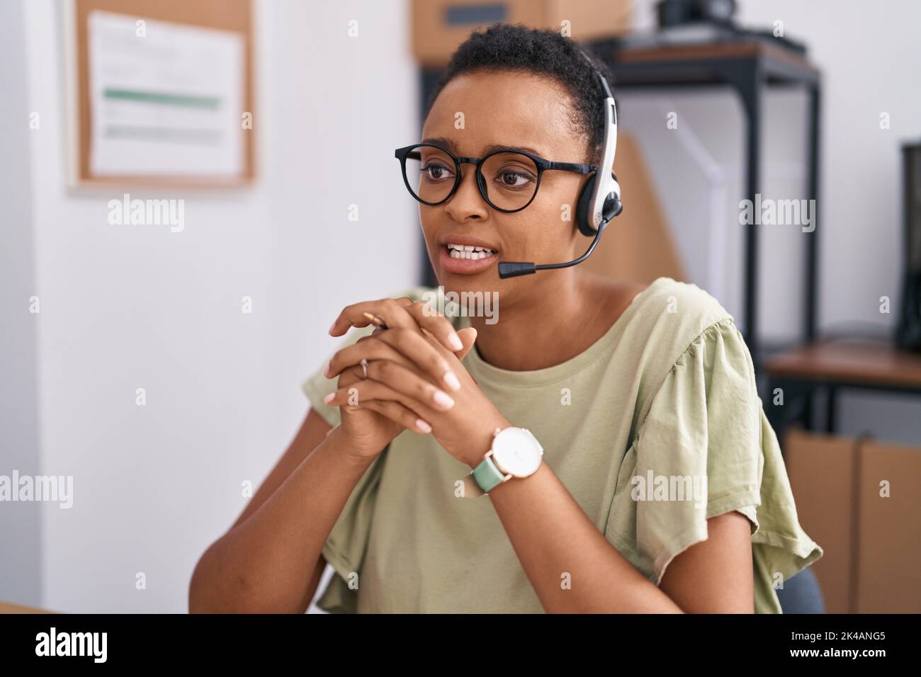 African american woman call center agent working at office Stock Photo ...