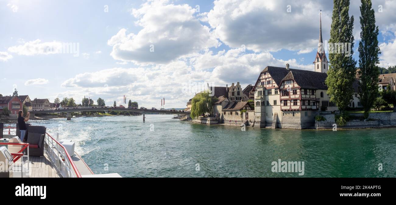 View of Stein am Rhein and the town church from the Rhine, Stein am ...
