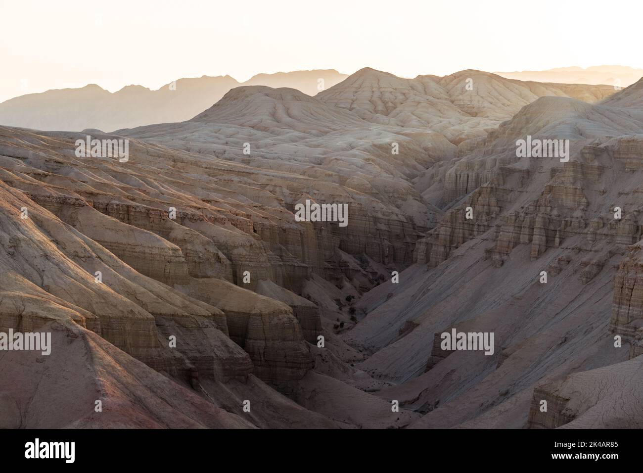 Layered landscapes of the Aktau Hills at sunrise, Altyn Emel Stock ...