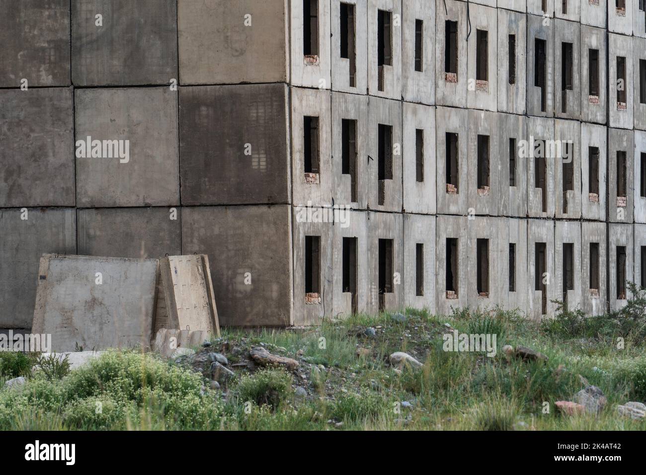 Abandoned and unfinished residential Soviet apartment buildings in ...