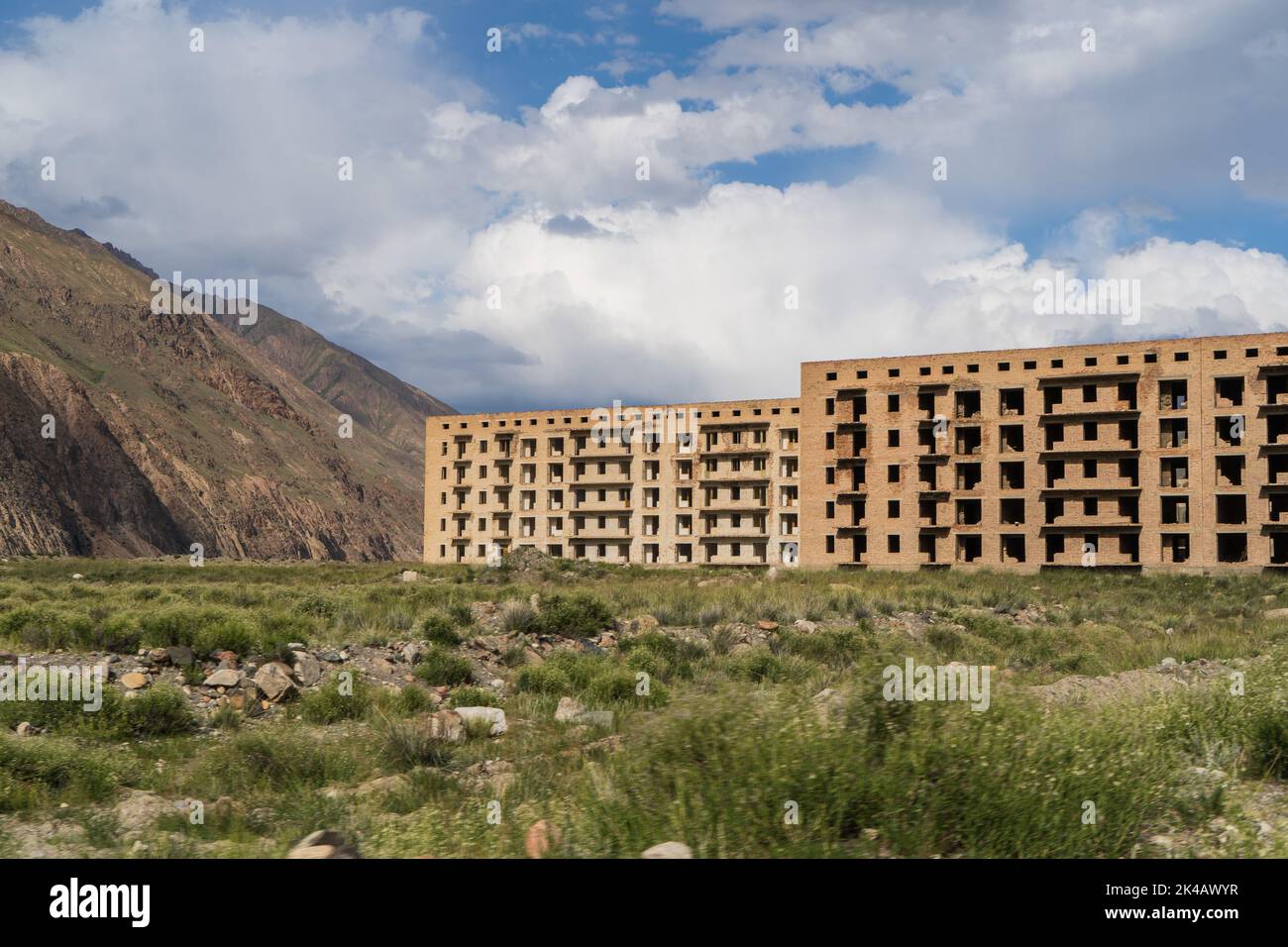 Abandoned and unfinished residential Soviet apartment buildings in ...