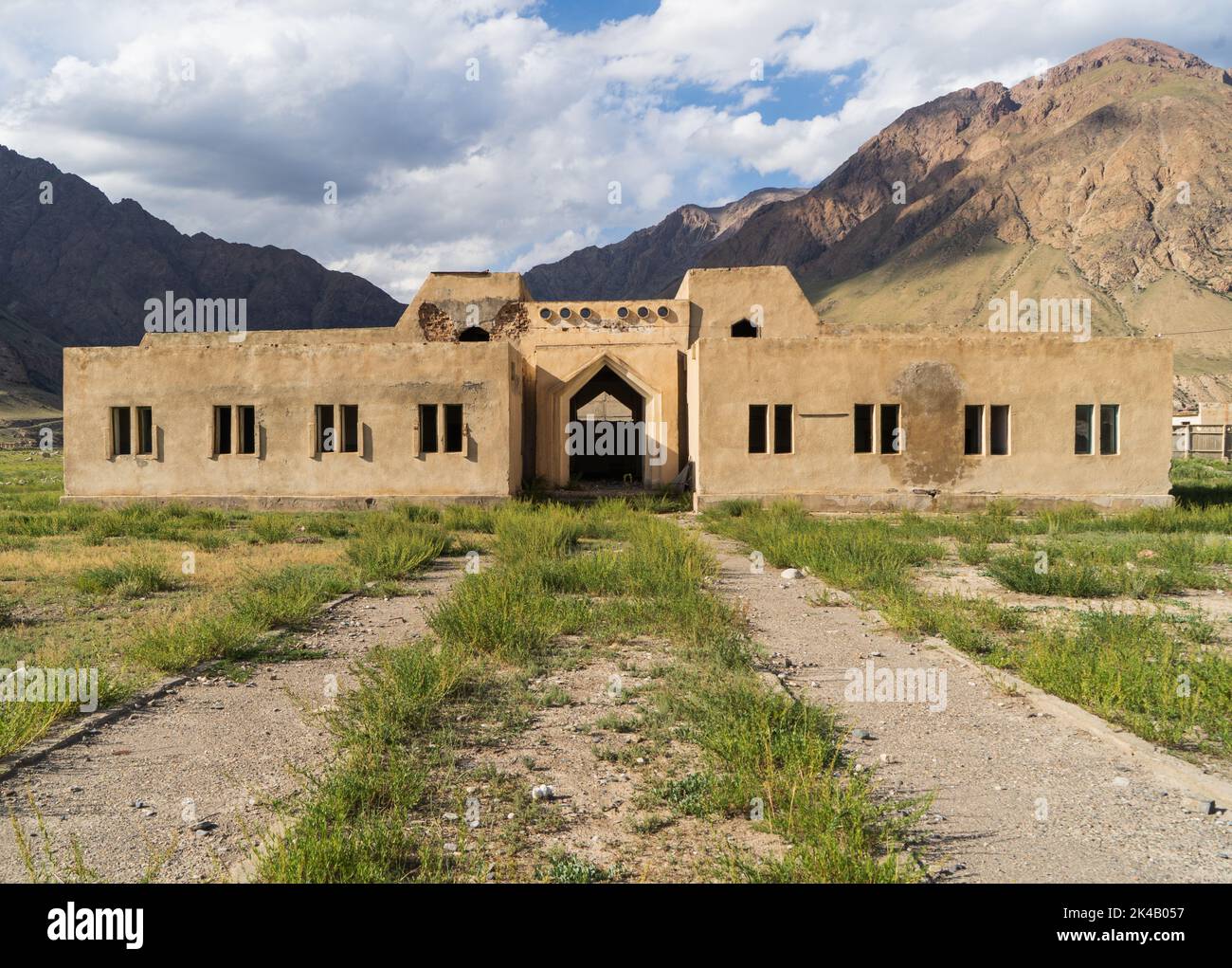 Abandoned Soviet town hall in Enilchek ghost mining town, Kyrgyzstan ...