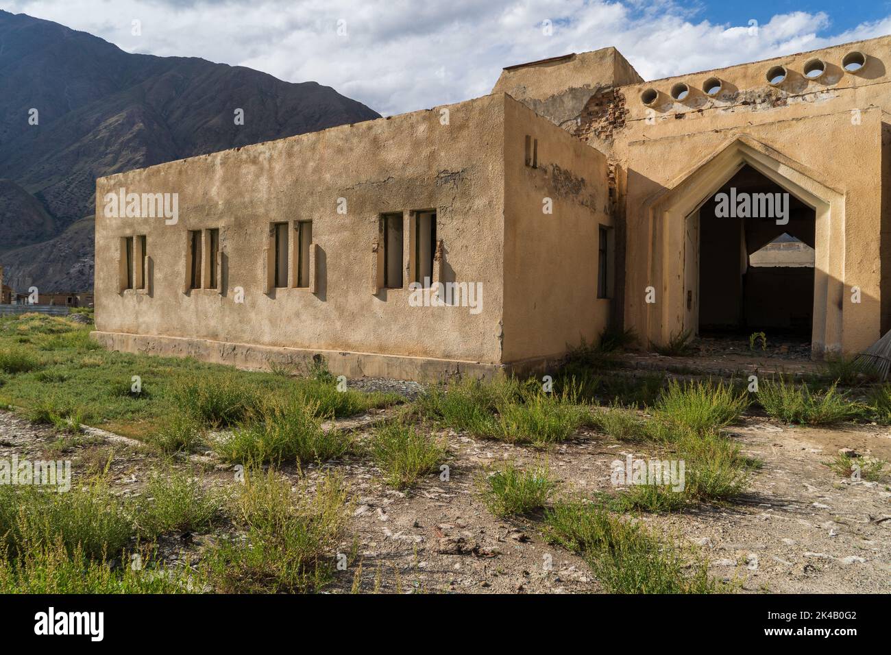 Abandoned Soviet town hall in Enilchek ghost mining town, Kyrgyzstan ...